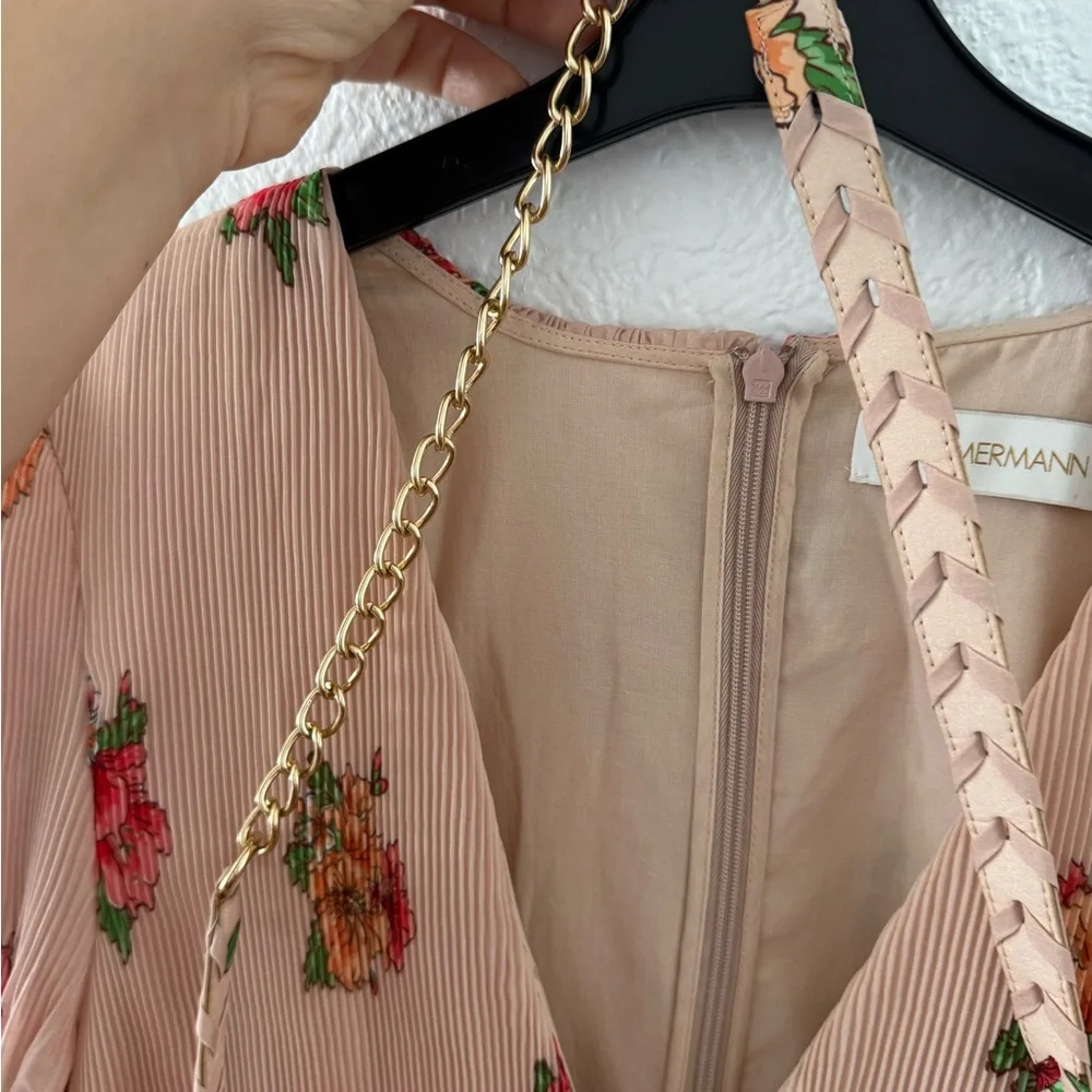Zimmermann | Dresses | Zimmermann Blush Pink Floral Vneck Pleated ...